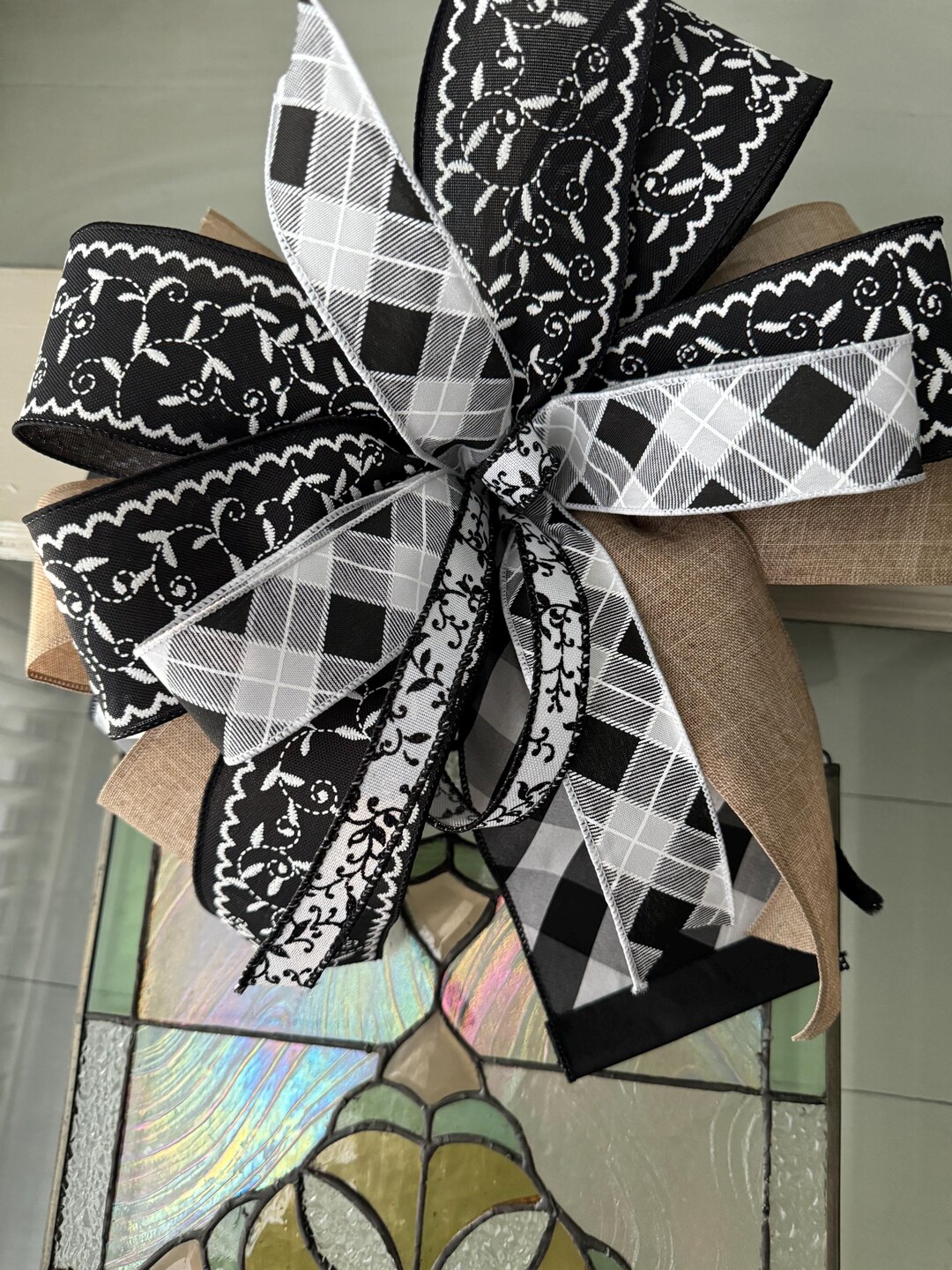 Handmade Burlap Bow: Black, White Plaid, Floral Lace - Etsy