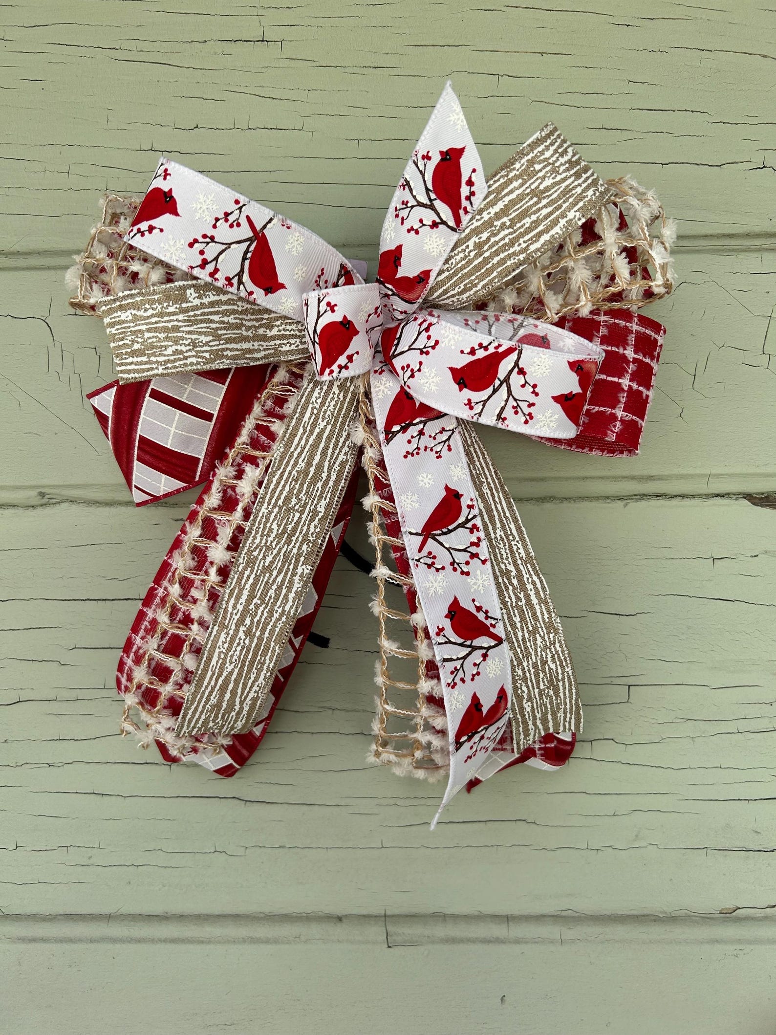 Cardinal Bow, Red Bird Bow, Cardinal Office Decor, Winter Bow for ...