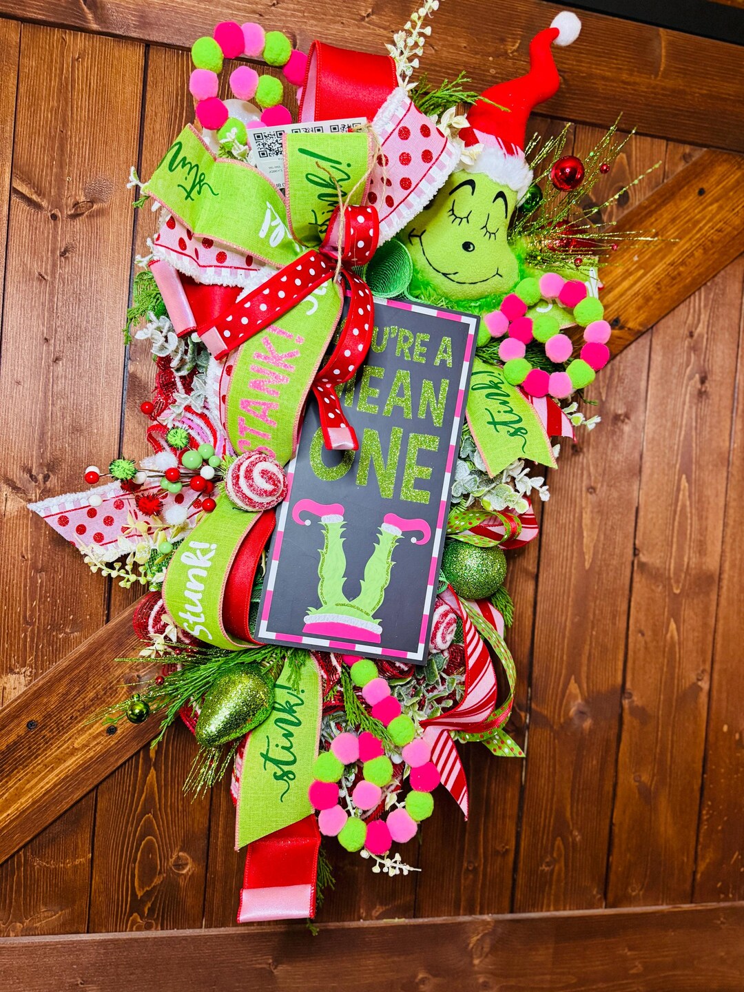 Grinch Swag Green Monster Wreath Grinch Face Swag Pink and Green Swag ...