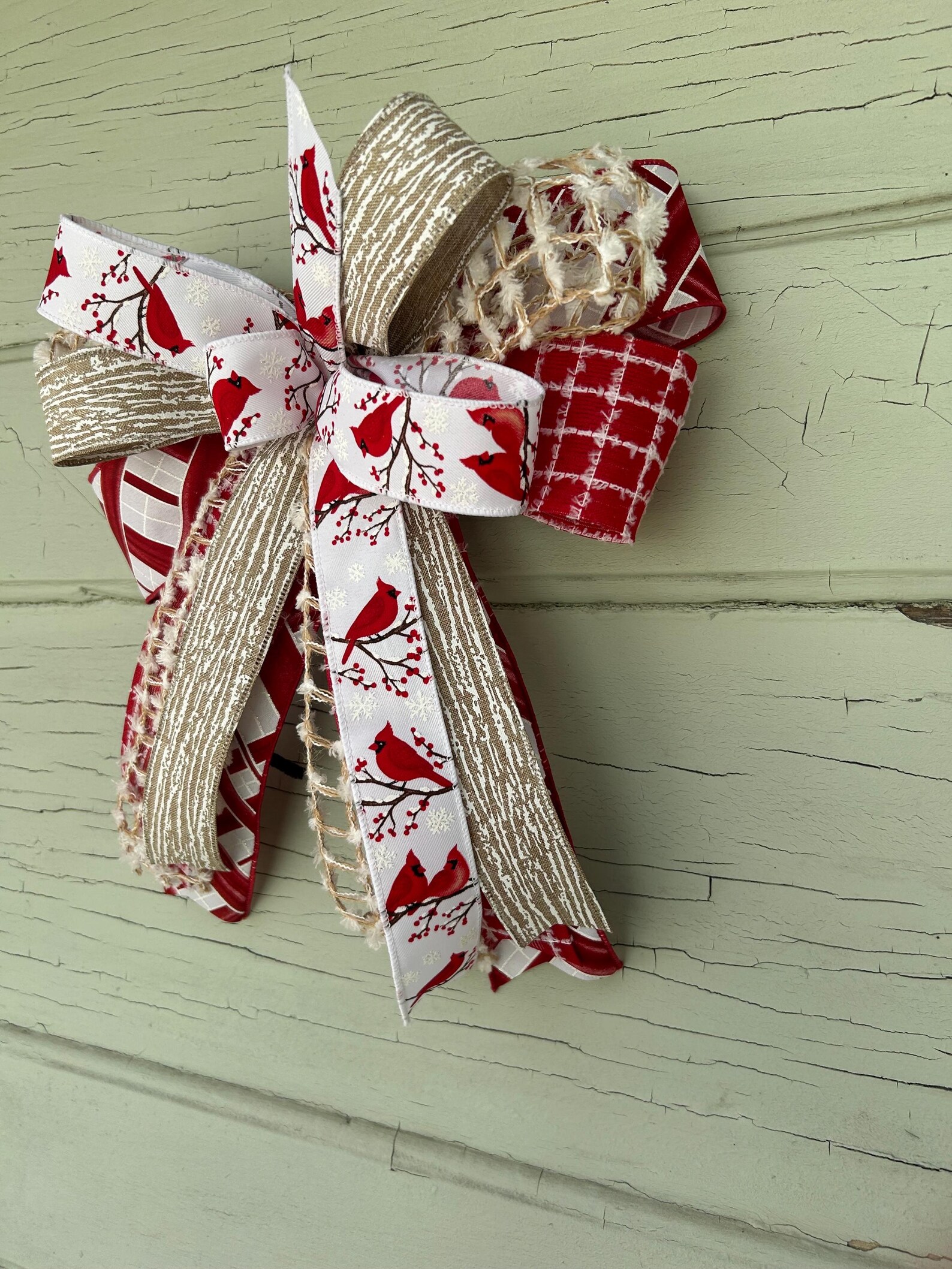 Cardinal Bow, Red Bird Bow, Cardinal Office Decor, Winter Bow for ...