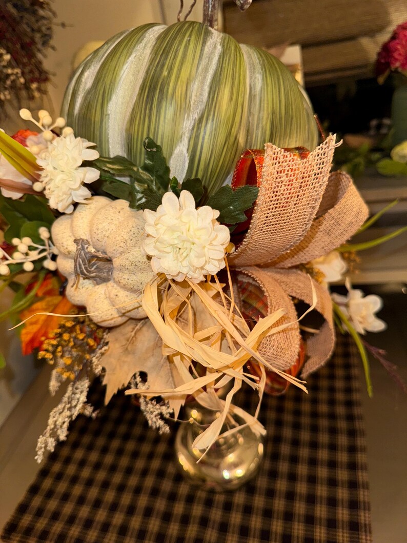 Rustic Fall Candlestick Pumpkin and Floral Arrangement, Autumn Table ...