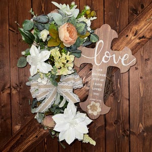 Elegant Rustic Cross Wreath Christian Wall Decor Farmhousr Style Gift ...