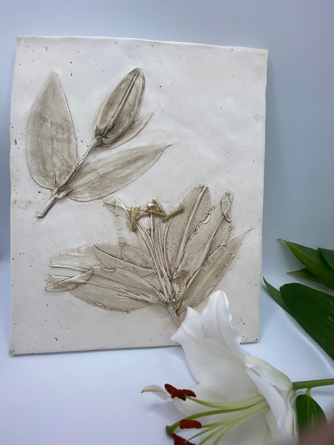 Lily Flower and Bud Bas-relief Decorative Plaster Tile. - Etsy