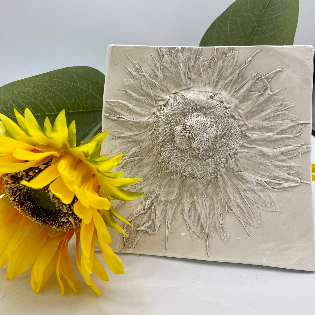 Cast Sunflower Bas-relief Decorative Plaster Tile. Calming Decor. Gift ...