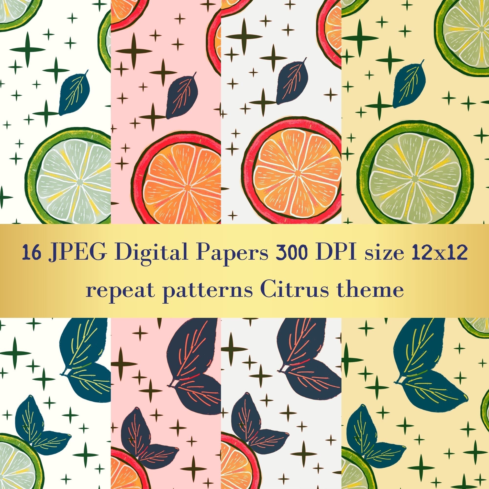 Orange Citrus Digital Paper Seamless Pattern Blossom Flower 16 Designs ...