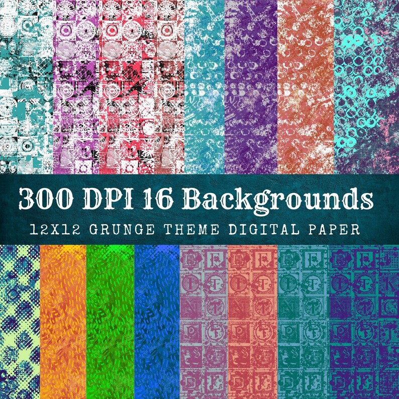 Grunge Digital Paper 16 Designs 300 Dpi 12 X12 Instant Download Collage ...