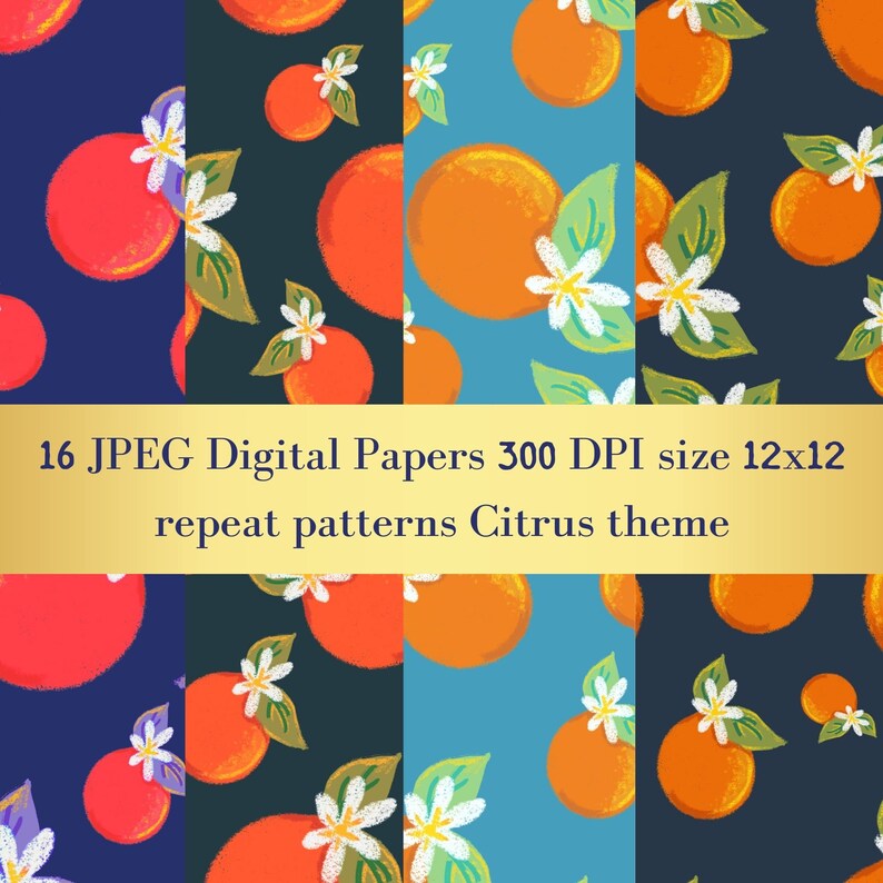 Orange Citrus Digital Paper Seamless Pattern Blossom Flower 16 Designs ...