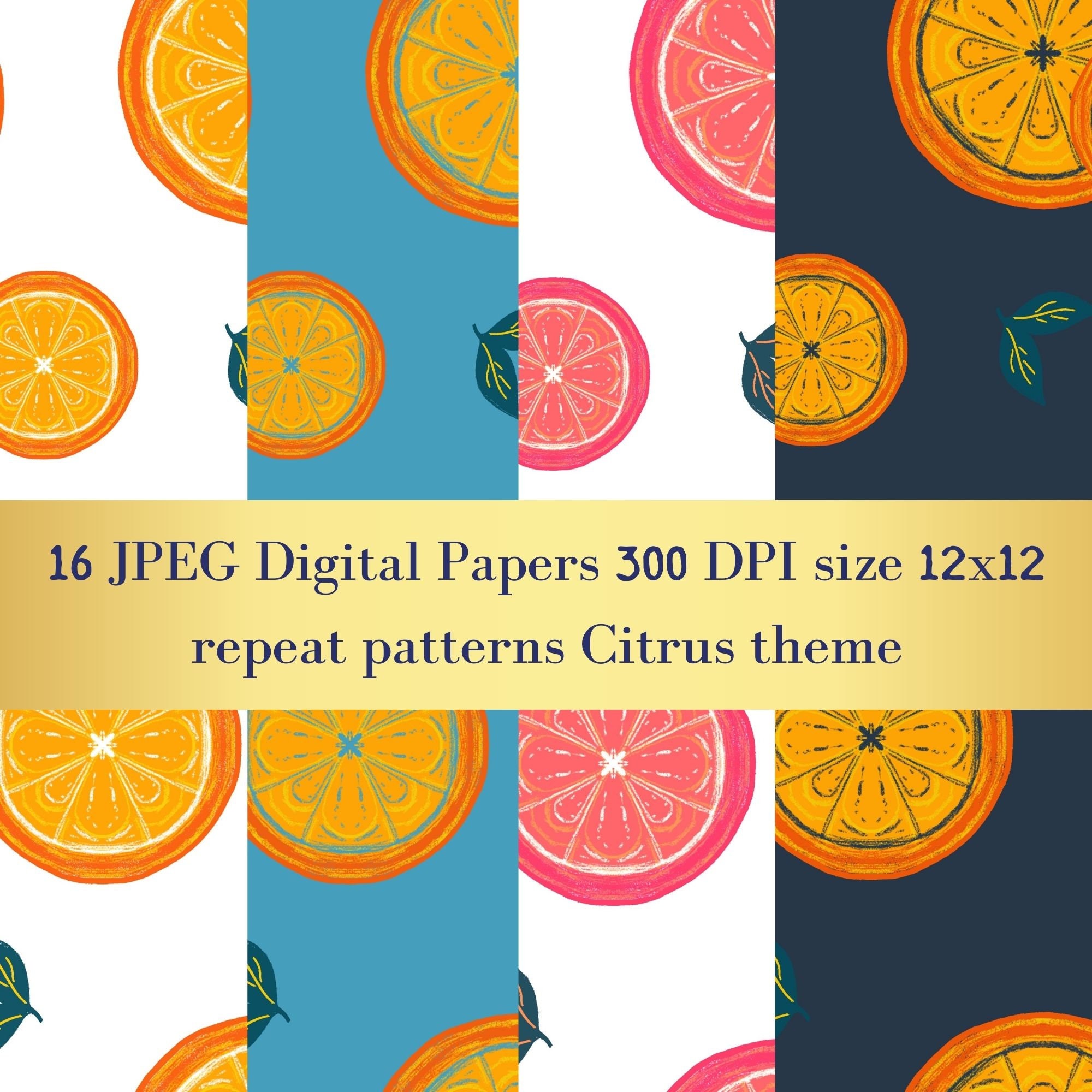 Orange Citrus Digital Paper Seamless Pattern Blossom Flower 16 Designs ...
