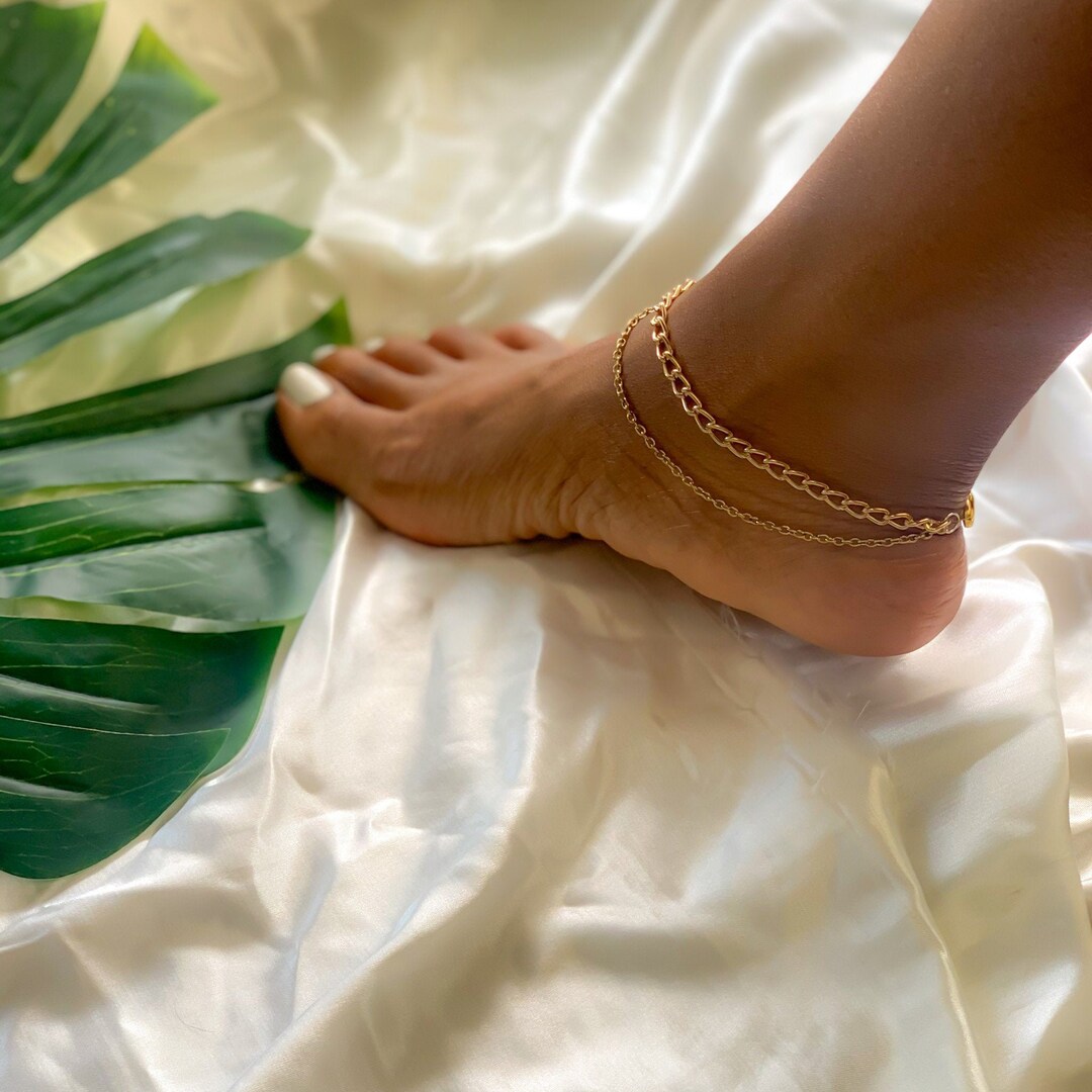 Gold Double Chain Anklet/ Double up Anklet / Gold Plated Double Chain ...