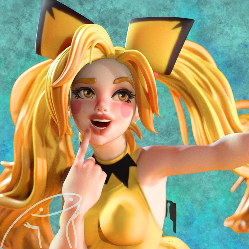 Pichina STL File | Pichu Girl Pokémon Art 3D Print Model | High Detail ...