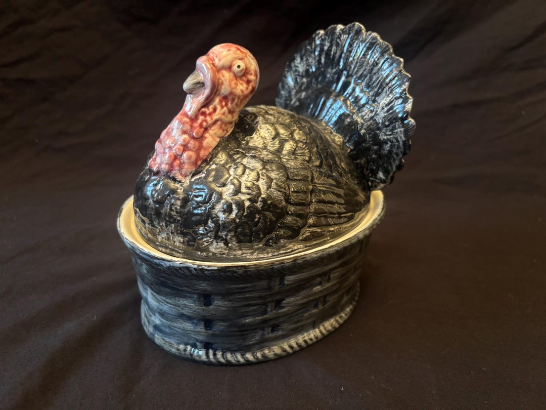 Turkey Terrine - Vintage French Geo Paris Majolica Clay Terrine Foie ...