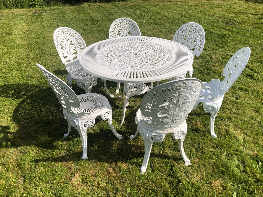 Large Heavy Garden Table and Six Chairs Cast Aluminum - Etsy UK