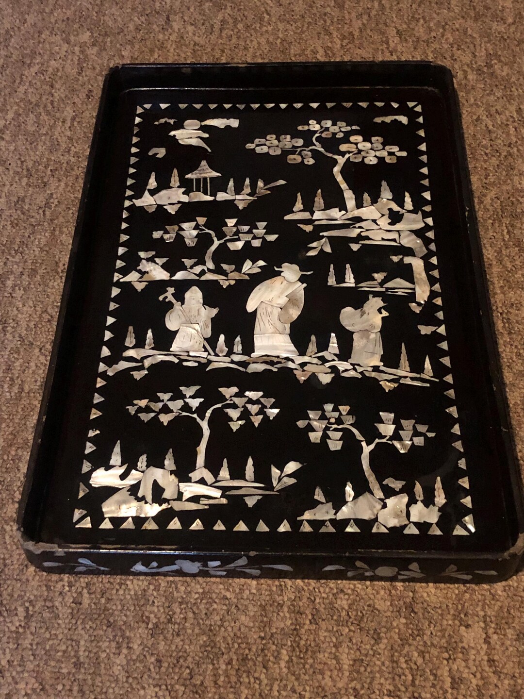 Oriental Mother of Pearl Inlay Lacquered Tray - Etsy