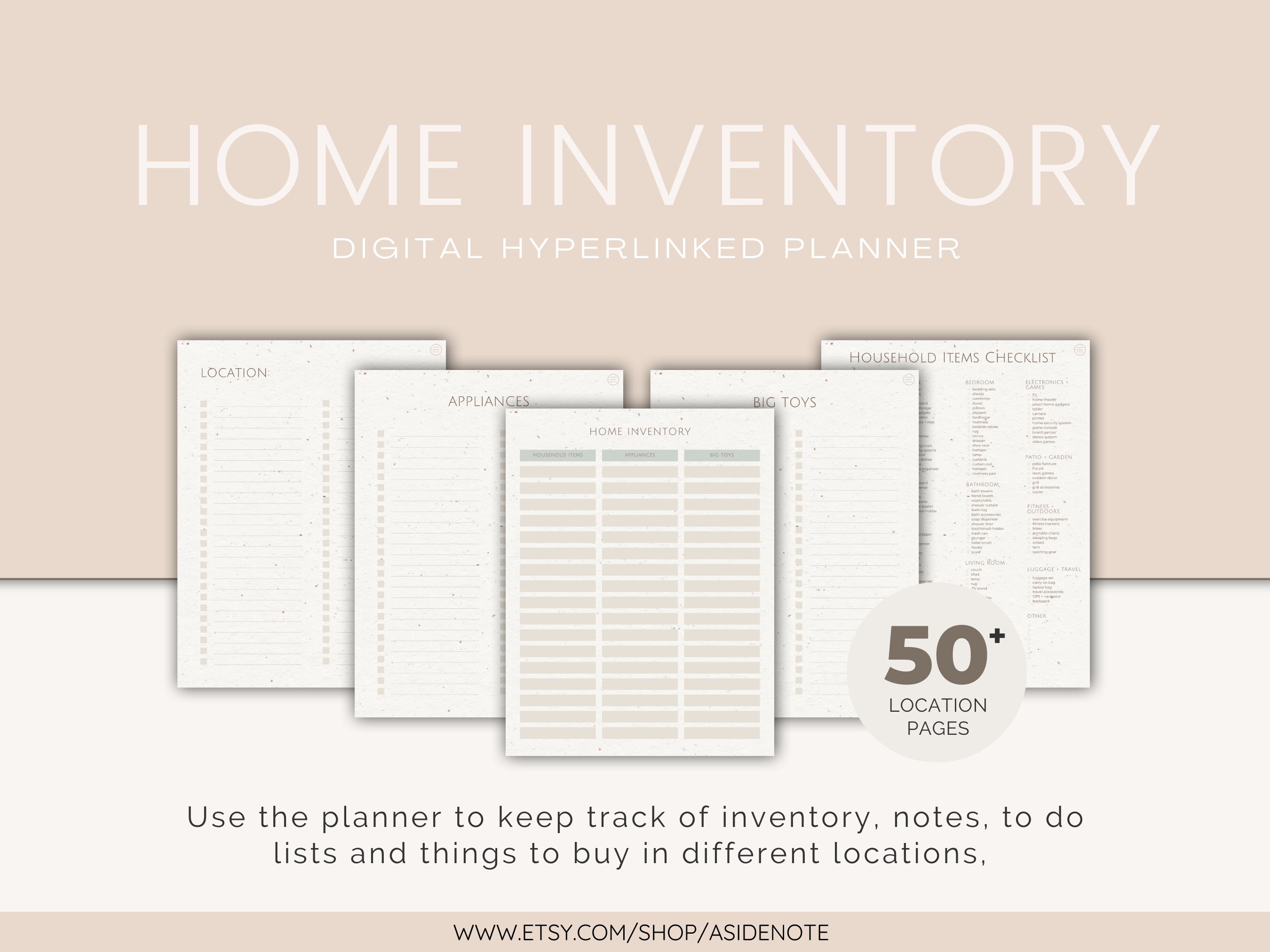 Home Inventory Digital Notebook | Hyperlinked PDF | List Pages ...