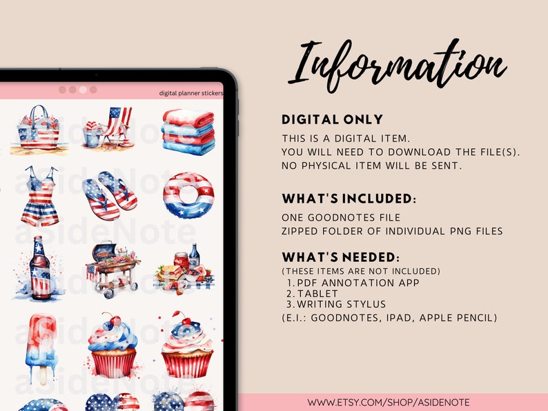 Americana Patriotic Collection Goodnotes Planner Stickers | Notability ...