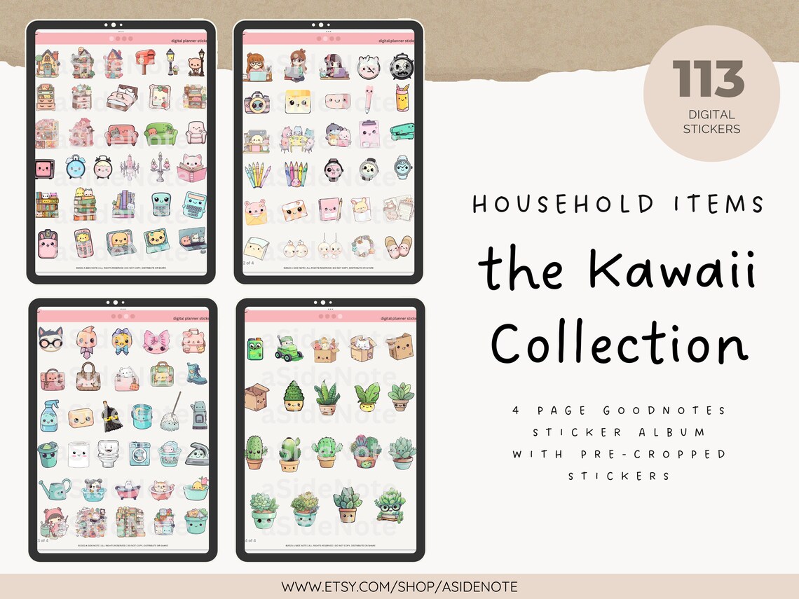 Kawaii Household Items Collection Digital Planner Stickers | Goodnotes ...