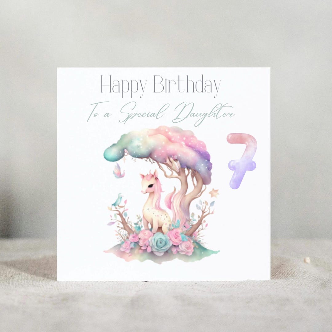 Daughter 7th Birthday Card, Happy Birthday Card for Daughter, Cute ...