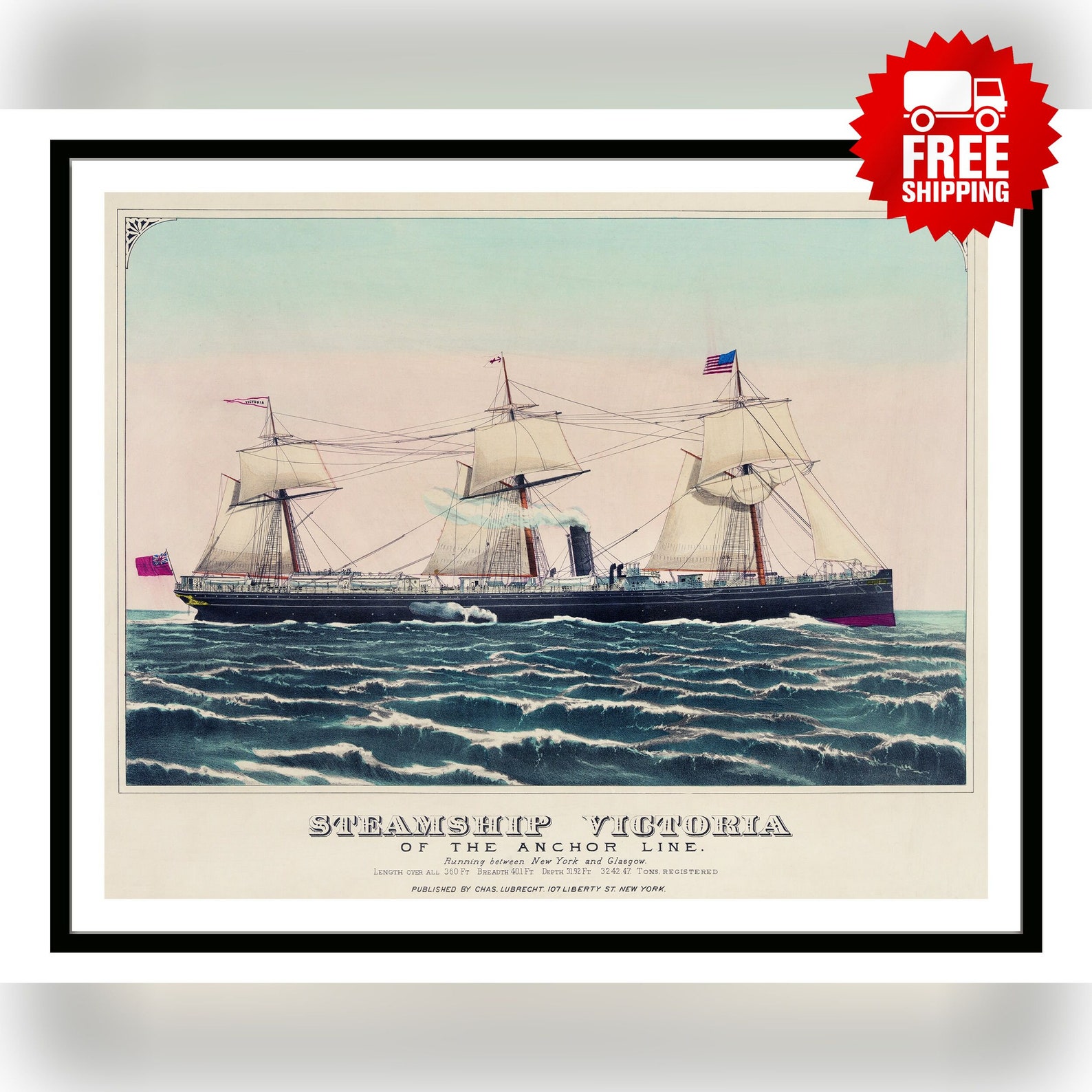 Steamship Victoria Vintage Steampunk Art Illustration Patent Print ...