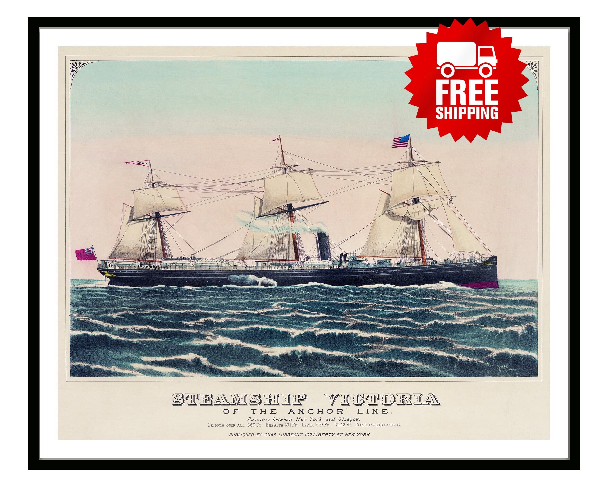 Steamship Victoria Vintage Steampunk Art Illustration Patent Print ...