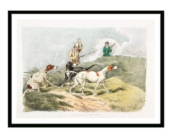 Vintage Poster Illustration of Hunting Dogs Scene From | Etsy