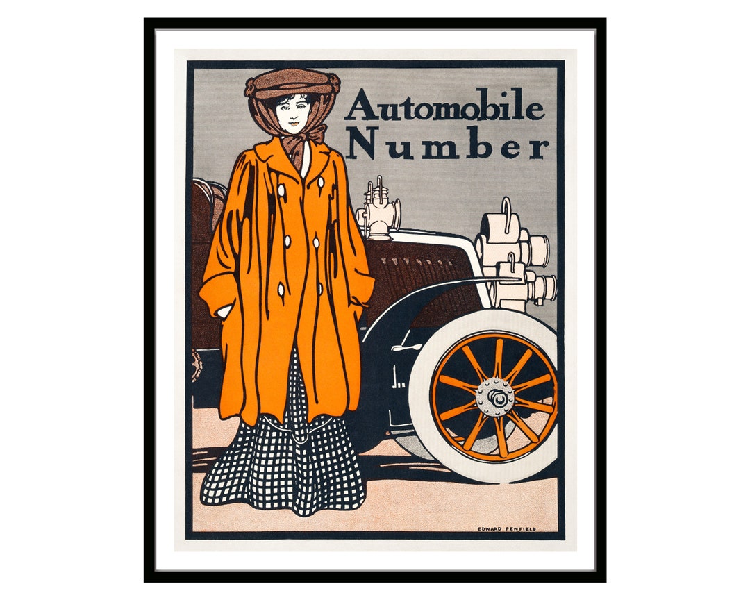 Edward Penfield Automotive Poster, 1900s Woman & Car Illustration - Etsy