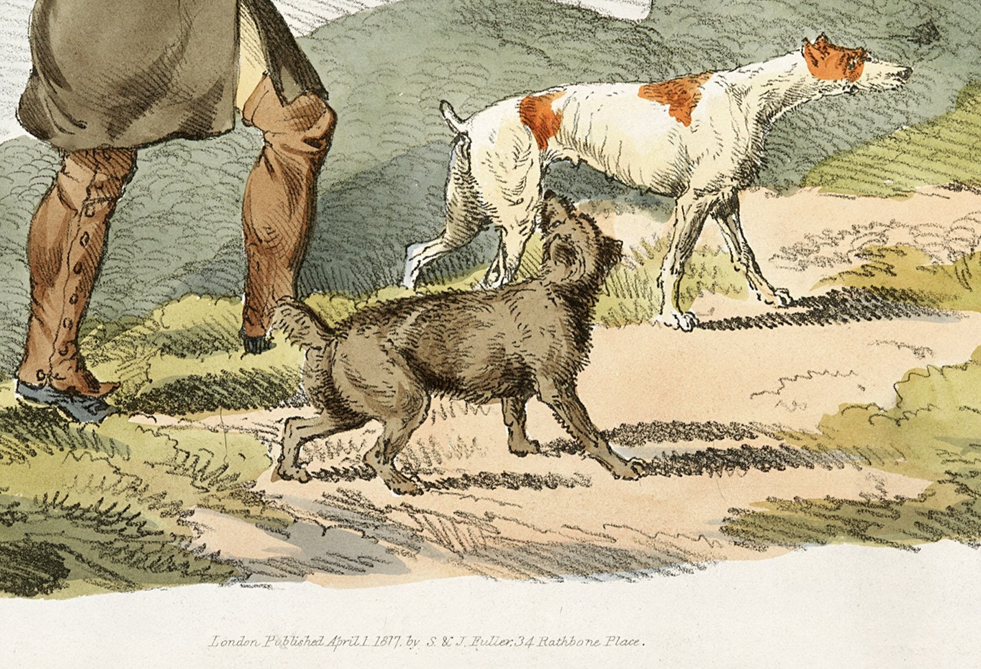 Vintage Poster Illustration of Hunter With Rabbits and Dogs From ...