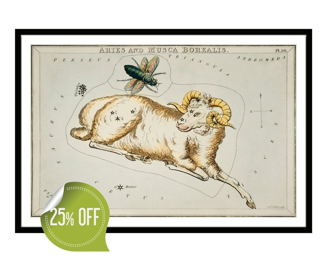 Póster vintage del zodíaco de Aries, ilustración de la carta ...