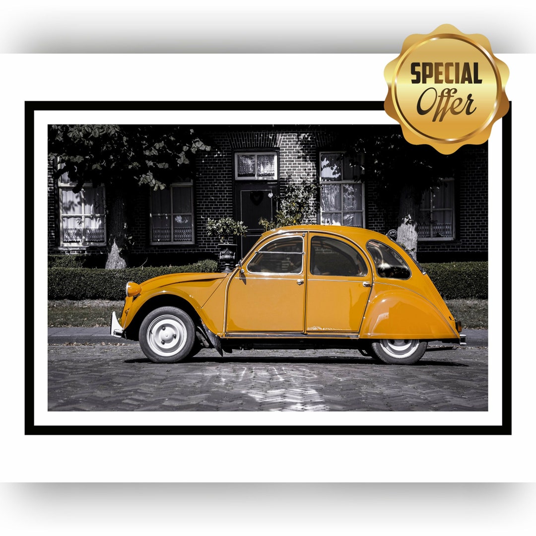 This Poster Features a Vintage Citroen 2CV, a Popular Car Model ...