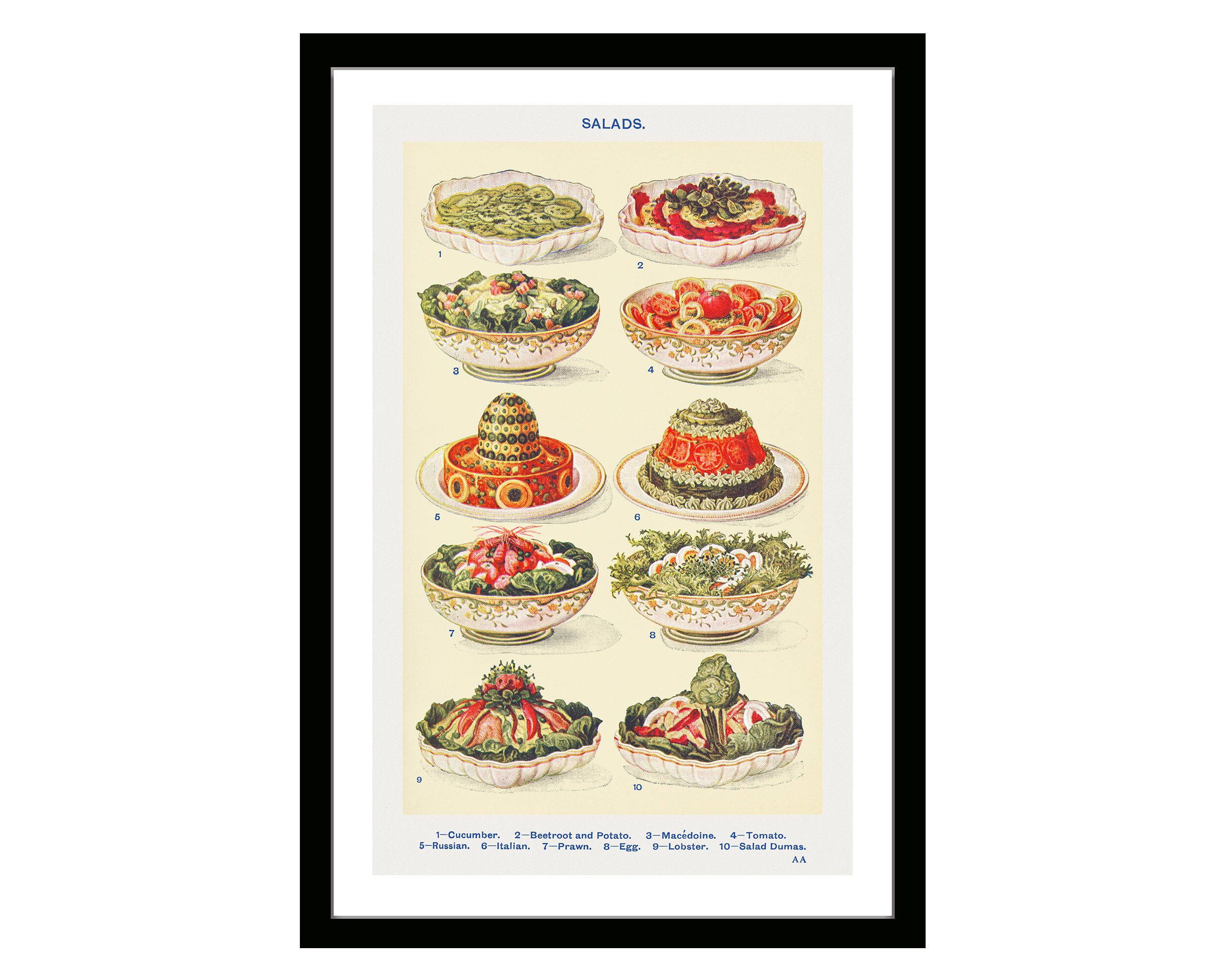 Victorian Affiche Cuisine Salads Set Vintage Cooking Book Poster ...