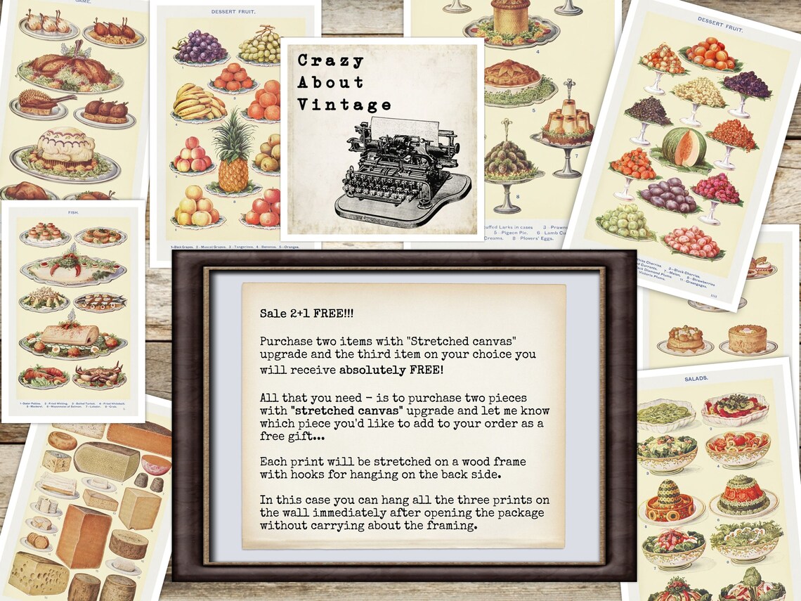 Victorian Affiche Cuisine Salads Set Vintage Cooking Book Poster ...