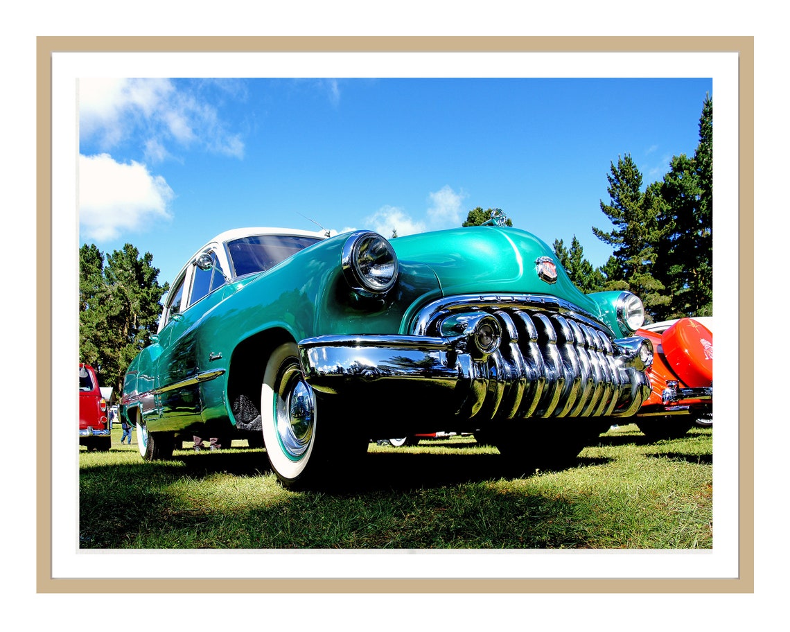 The Poster Depicts a 1950 Buick Special Dynaflow Car. It Has a Sleek ...