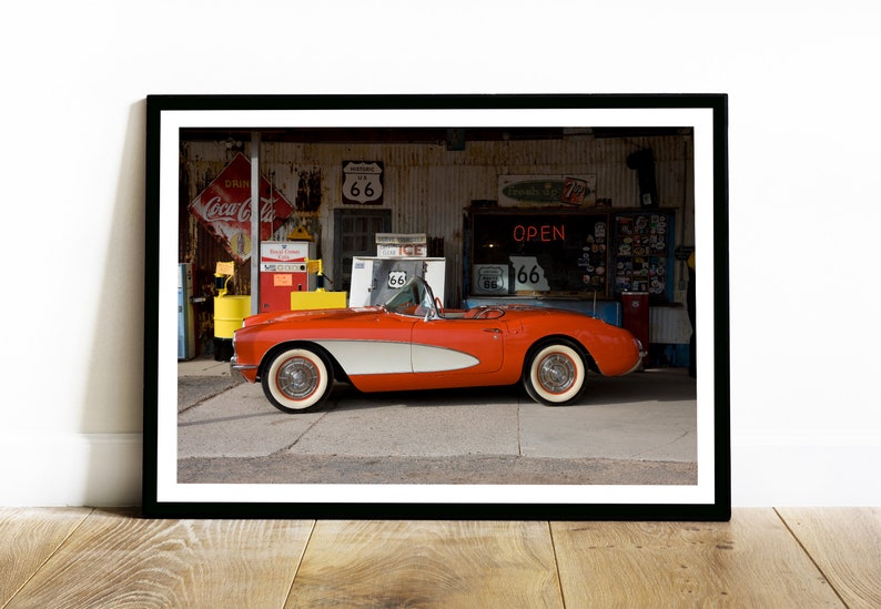 Poster of the Corvette Car Outside the Route 66 Hackberry General Store ...