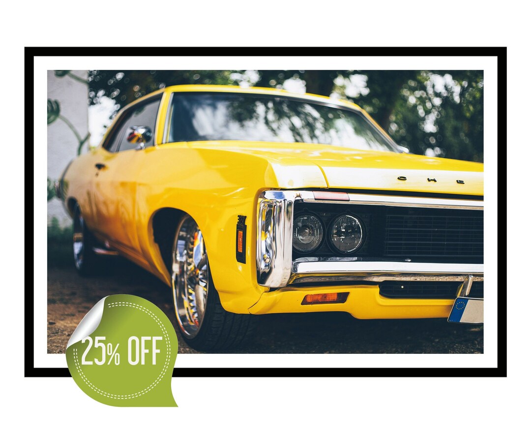 Closeup Poster of Vintage Yellow American Muscle Car - Etsy