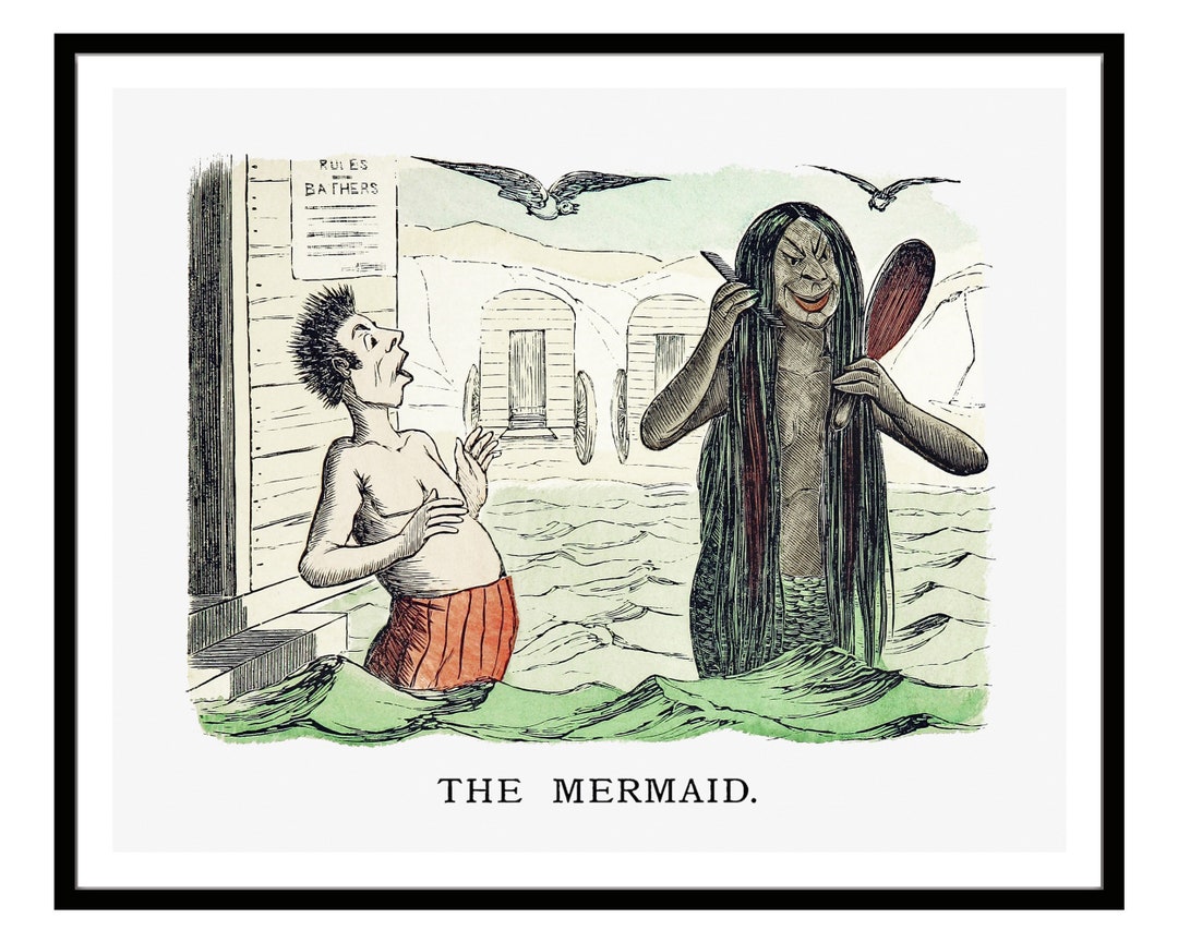 1800s British Humor Vintage Mermaid Caricature Drawing Poster - Etsy