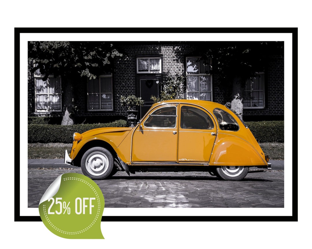This Poster Features a Vintage Citroen 2CV, a Popular Car Model ...