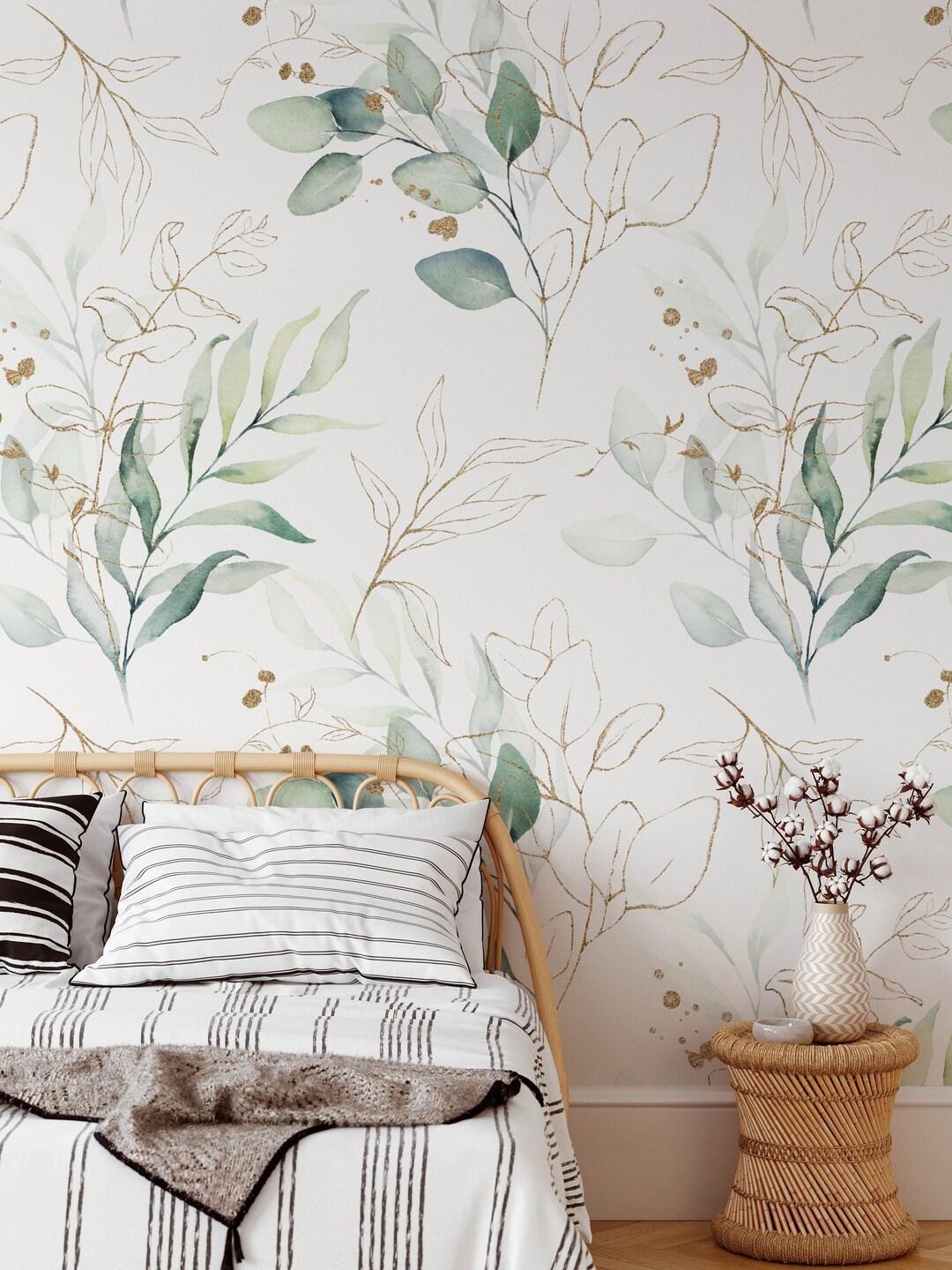 Removable Floral Wallpaper, Mural Floral Wallpaper, Botanical Custom ...