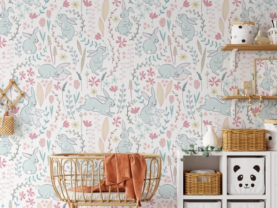 Rabbit Nursery Wallpaper Removable Stick on Rabbit Wallpaper - Etsy