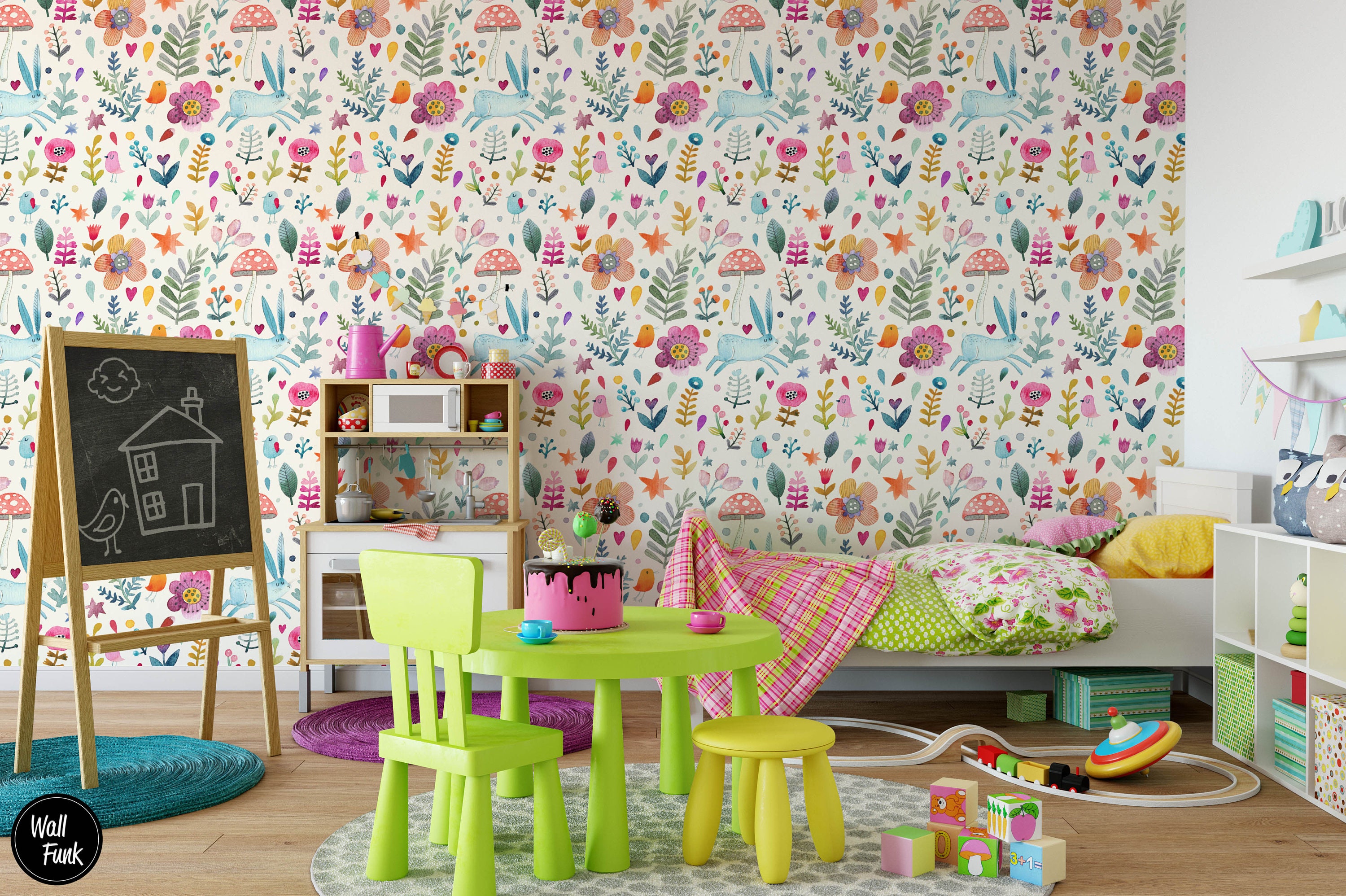 Rabbit Floral Nursery Wallpaper Removable Stick on Wallpaper - Etsy UK