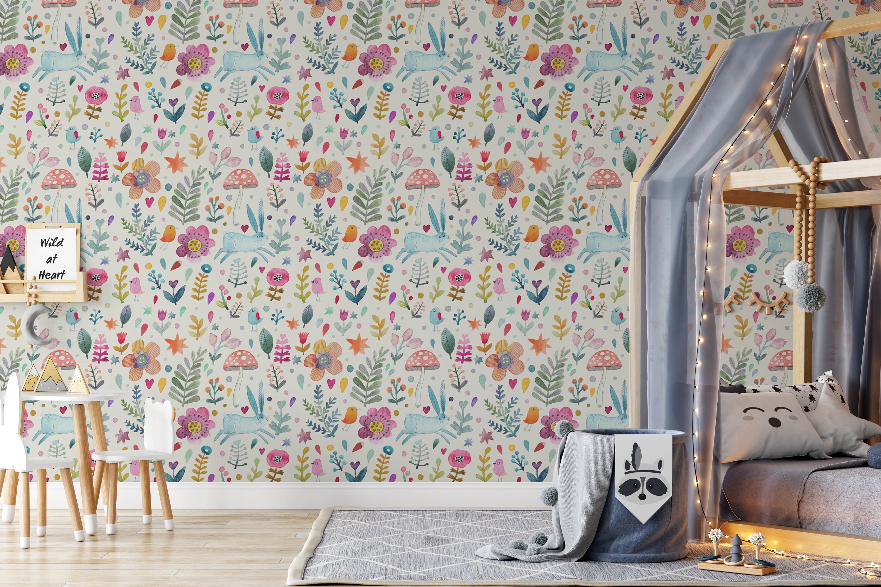 Rabbit Floral Nursery Wallpaper Removable Stick on Wallpaper | Etsy UK