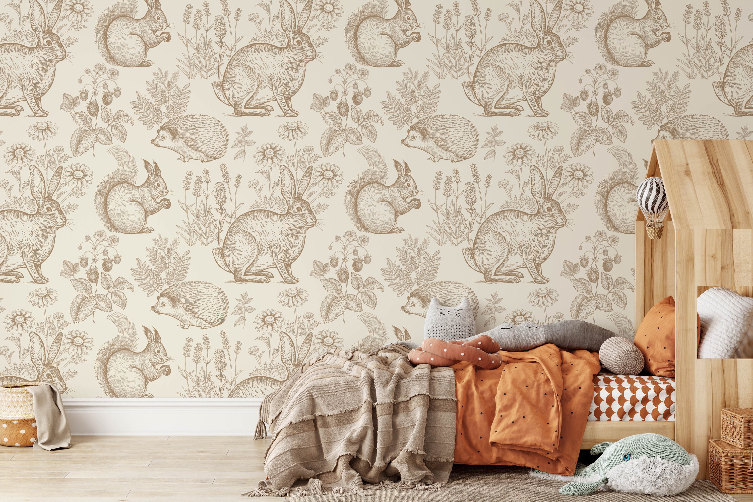 Woodland Nursery Wallpaper Removable Fox & Rabbit Wallpaper - Etsy