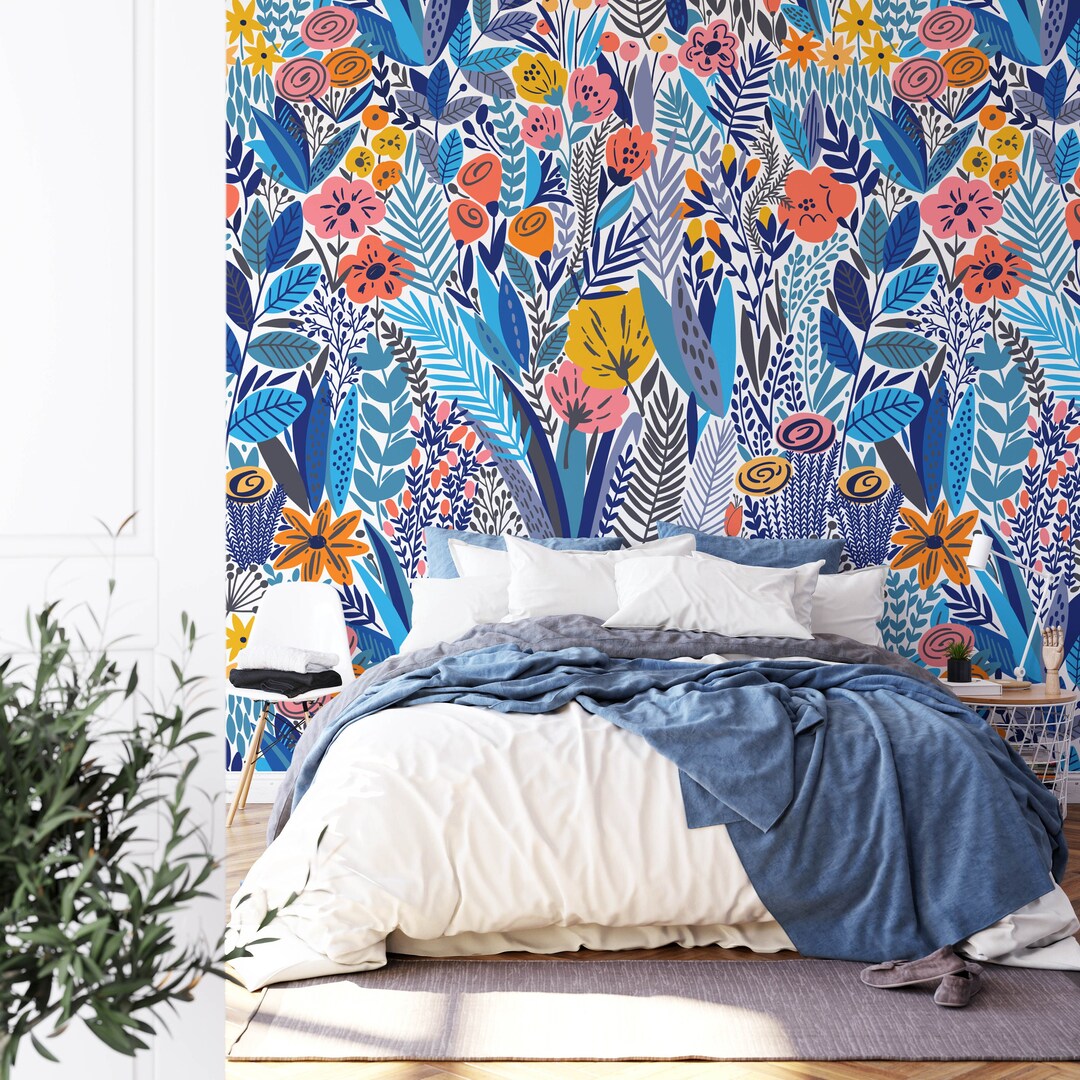 Removable Floral Wallpaper, Mural Floral Wallpaper, Botanical Custom ...