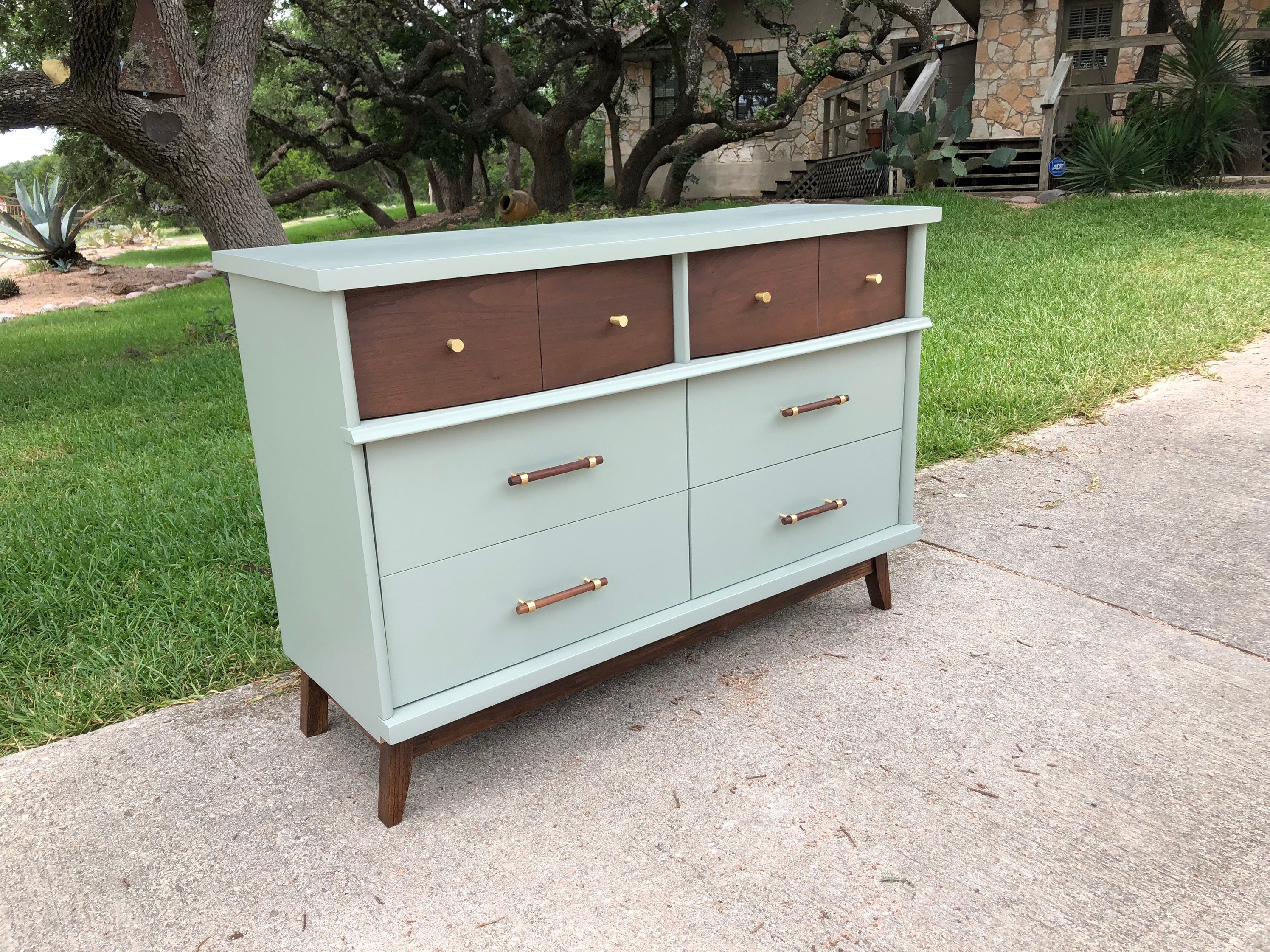 SOLD Refinished Mid Century Modern Sage / Green Dresser | Etsy