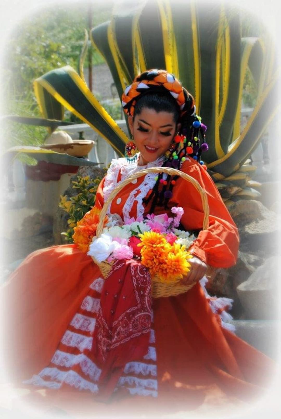 Custom Folklorico Braid Headpiece: Mexican Dance Tocado With Pom Poms ...