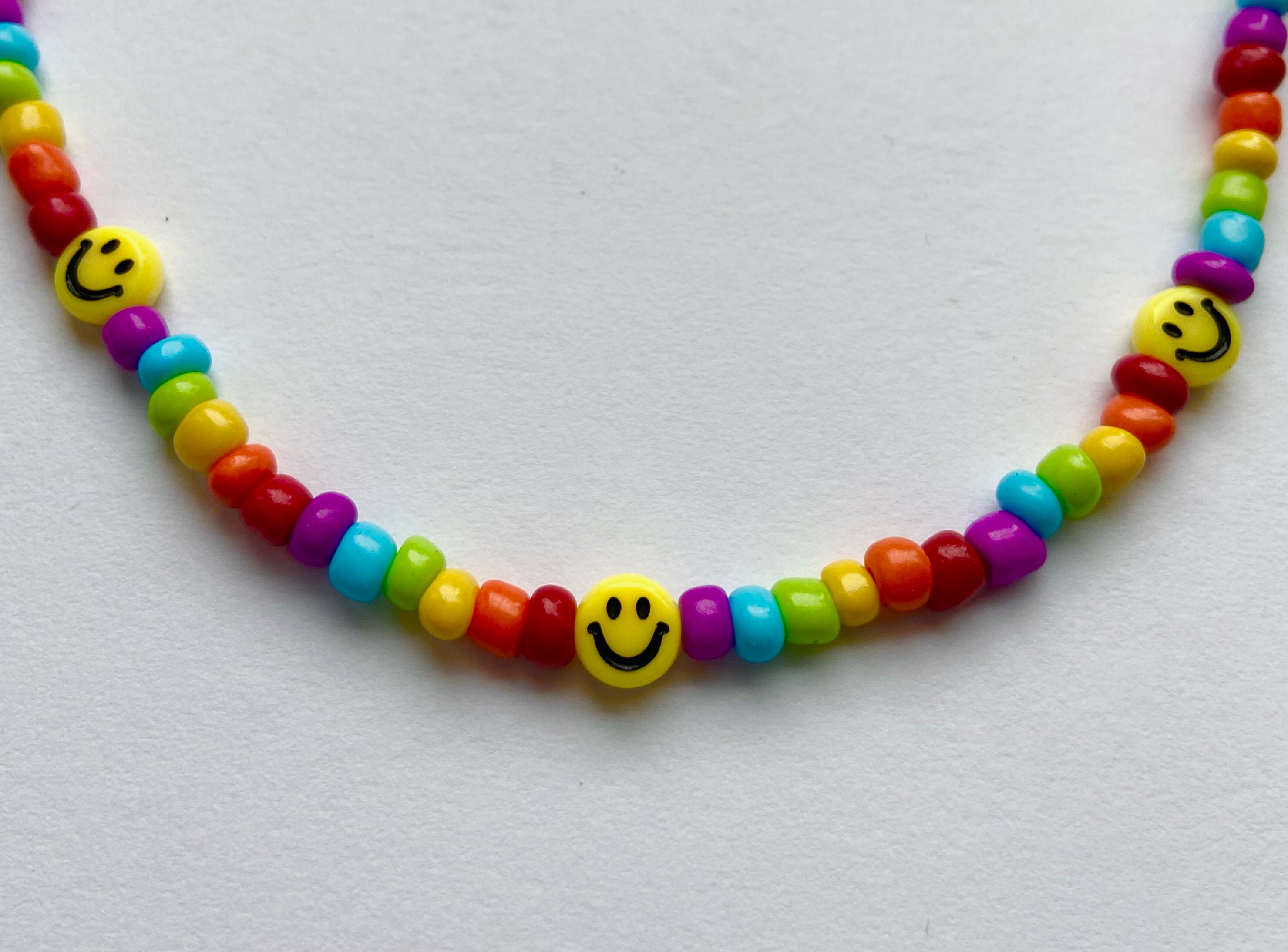 Rainbow Smiley Face Choker / Kidcore Choker / Beaded Necklace ...