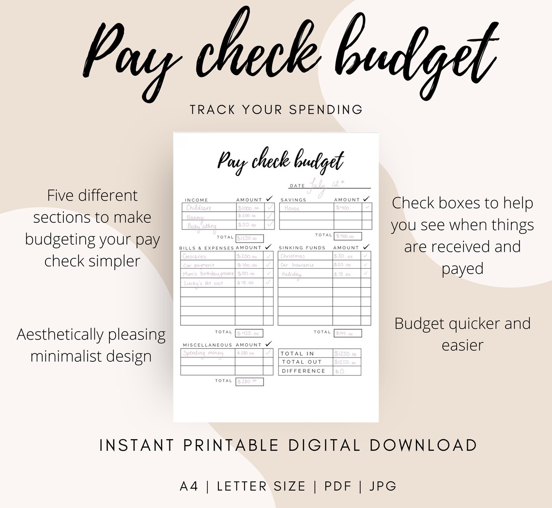 Printable Pay Check Budget Page | Finance Planner Printable | Monthly ...