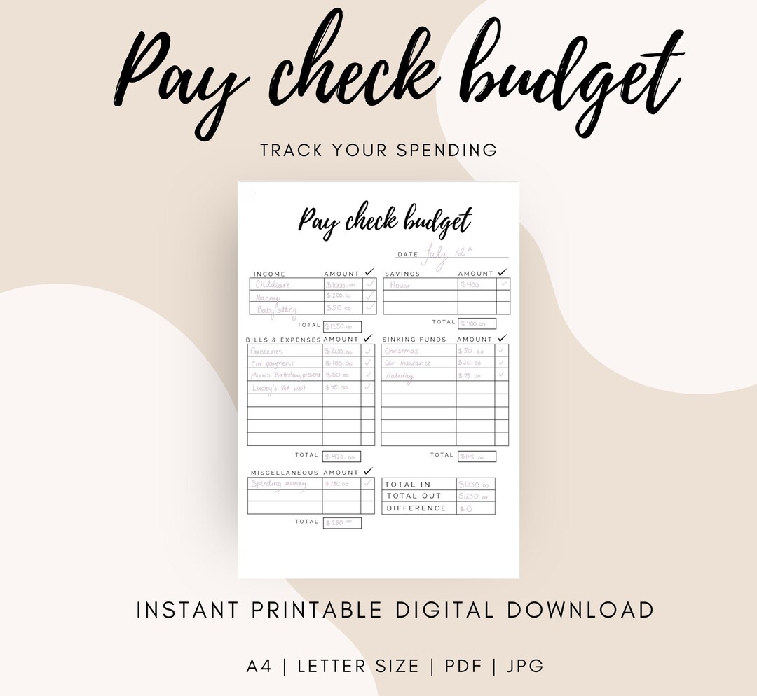 Printable Pay Check Budget Page | Finance Planner Printable | Monthly ...