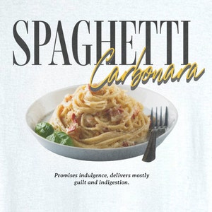 Spaghetti Carbonara Graphic T-shirt, Retro Food Tee, Bootleg, Pasta ...