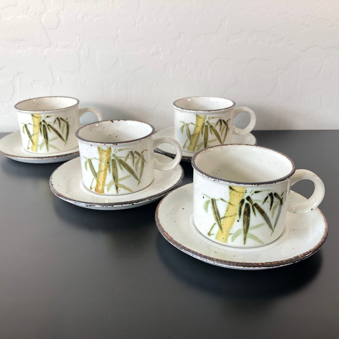 Midwinter Stonehenge RANGOON Bamboo Cups and Saucers | Set of 4 | Made ...
