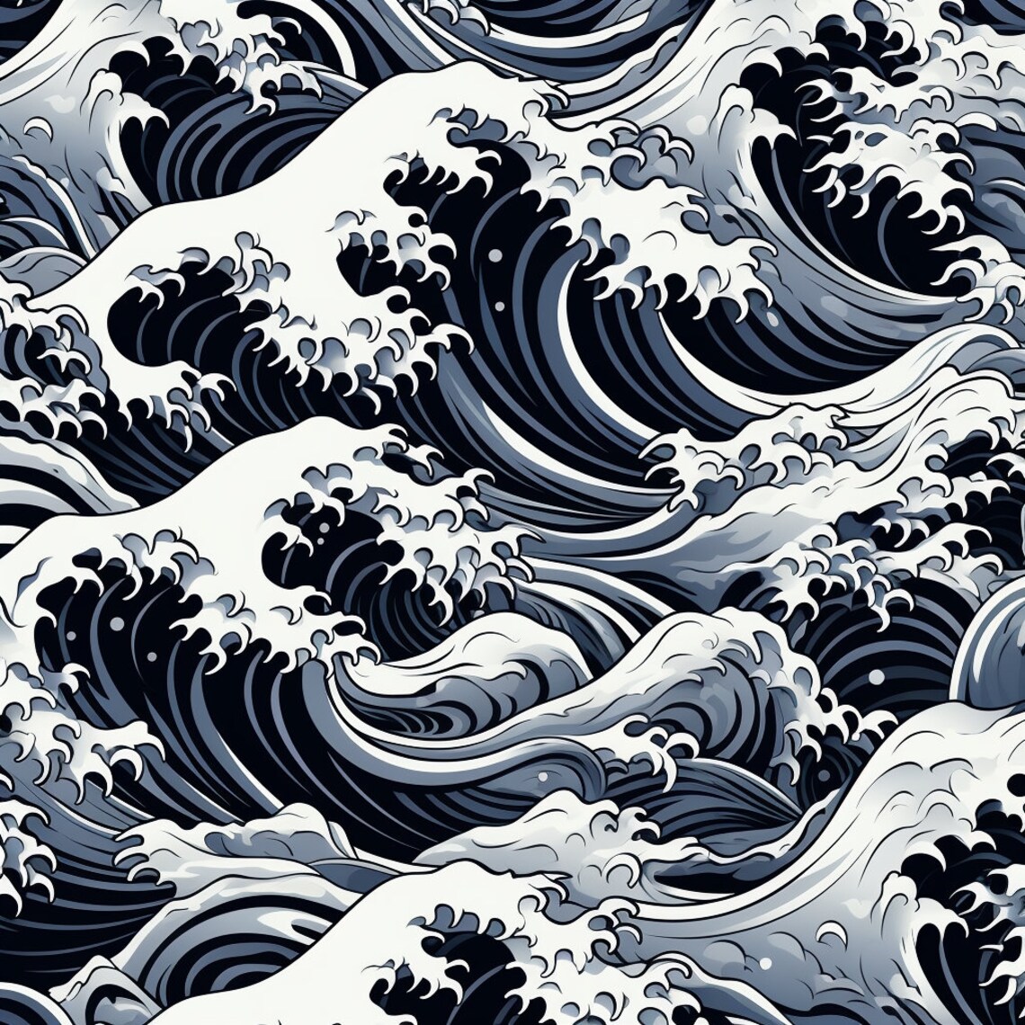 Japanese Big Wave Digital Pattern - Japanese Art Inspired Printable ...