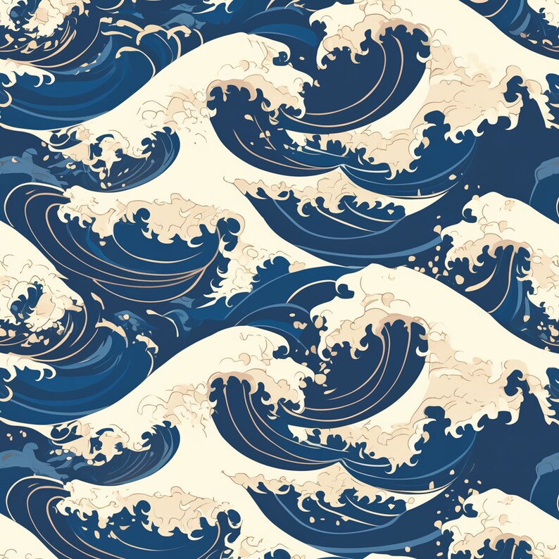 Japanese Big Wave Digital Pattern - Japanese Art Inspired Printable ...